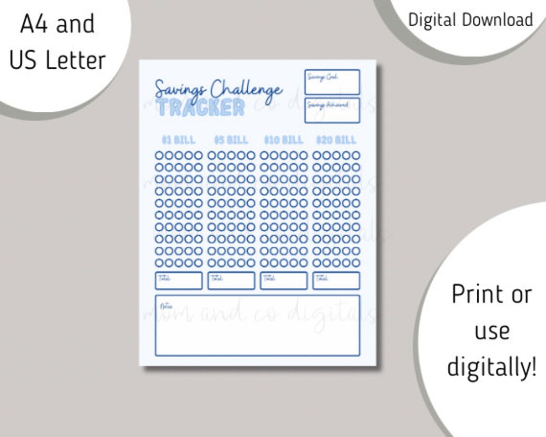 Blue Savings Challenge Tracker / Budget Planner / Money Saving Planner ...