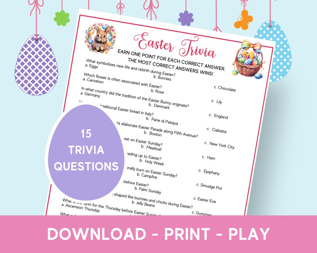 Easter Trivia Printable • Easter Family Game • Adult & Teen Activity ...