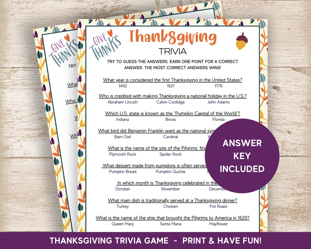 Thanksgiving Trivia Game Printable • Autumn Trivia Quiz • Activity for ...
