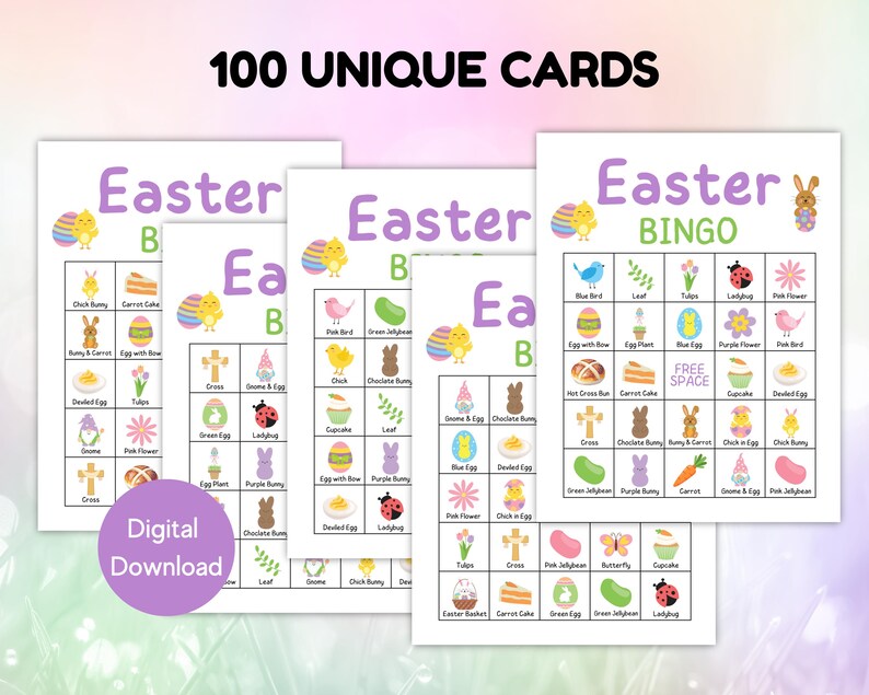 Easter Bingo, 100 Easter Bingo Cards, Printable Easter Activity for ...