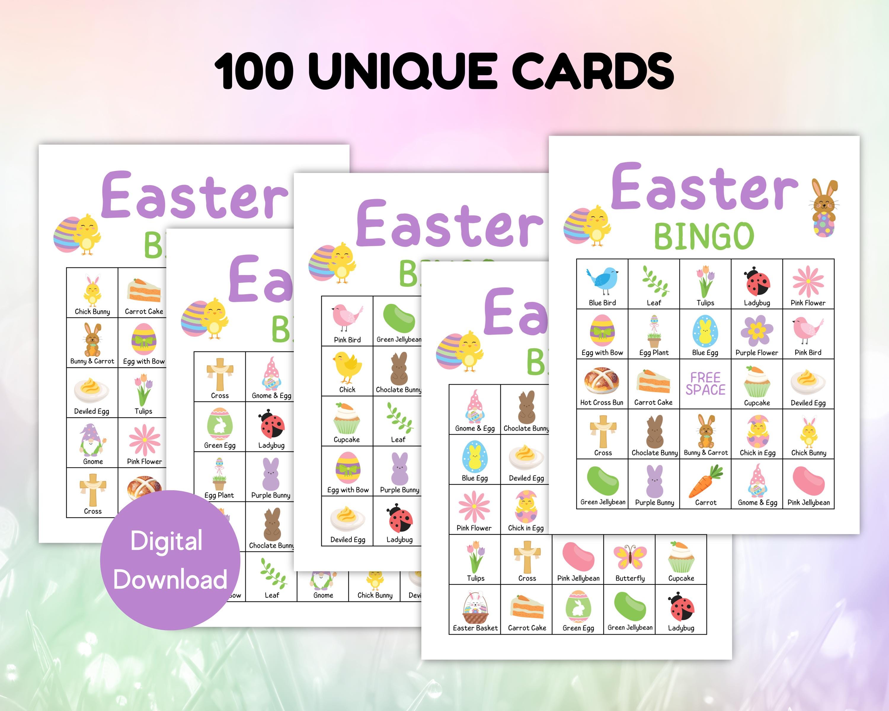 Easter Bingo, 100 Easter Bingo Cards, Printable Easter Activity for ...