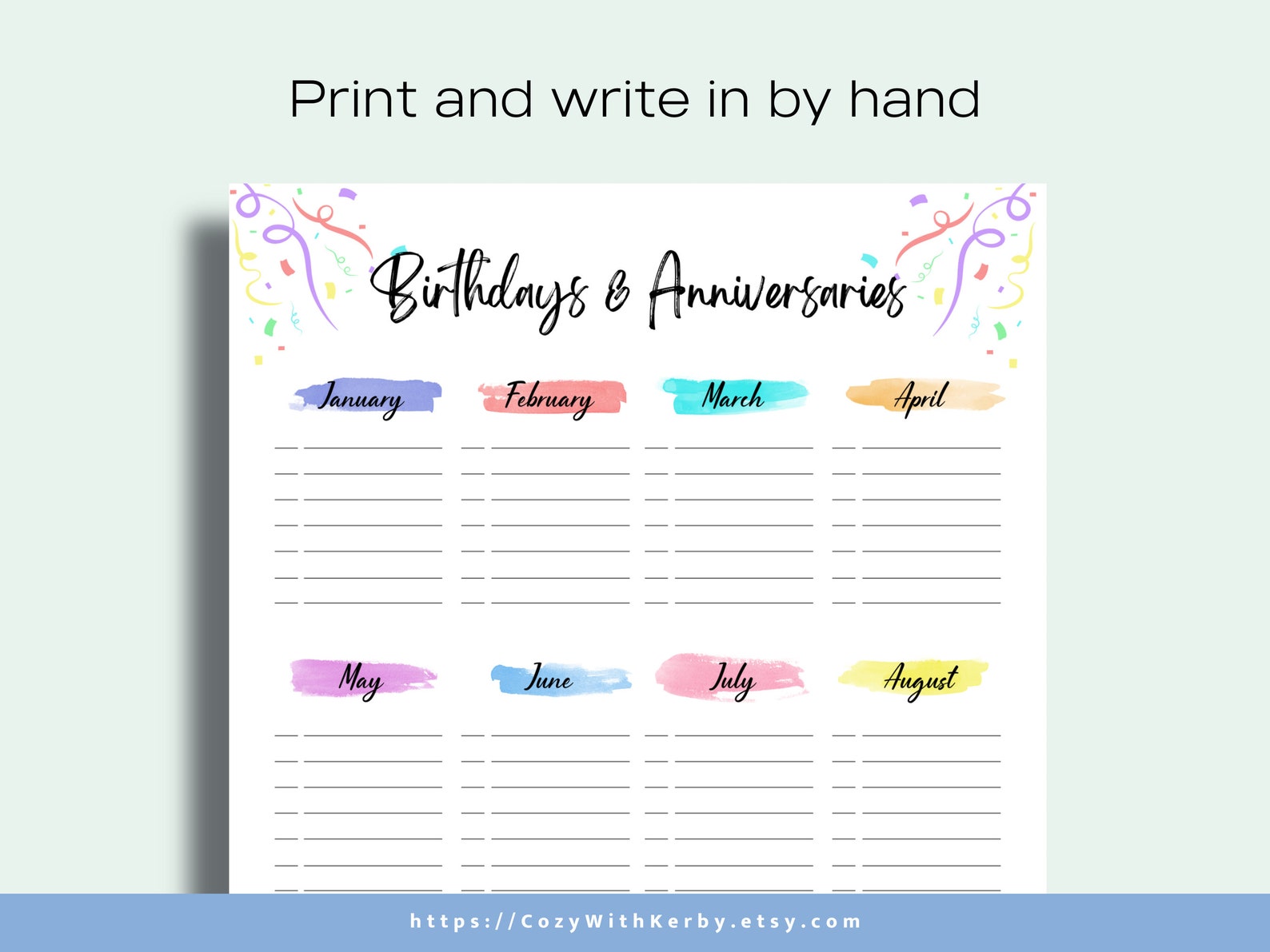Birthday & Anniversary Tracker Printable Fillable PDF Birthday Calendar ...