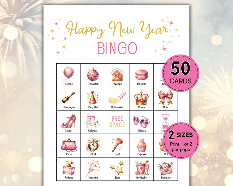 50 New Years Bingo Cards Printable Game, New Years Eve Party Activity ...