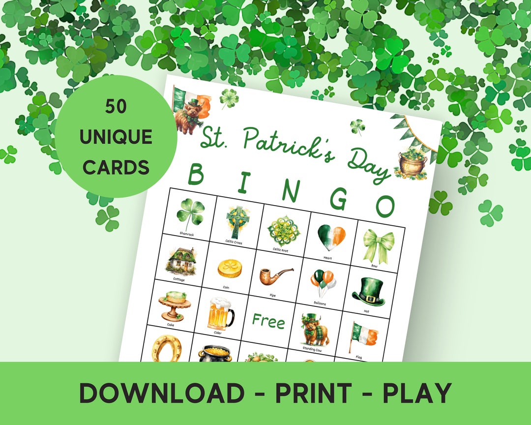 St. Patrick’s Day Bingo Game Printable • 50 Unique Bingo Cards ...