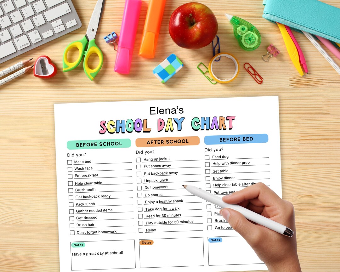 Editable Kids Routine Chart – Fillable School Day Checklist for Morning ...
