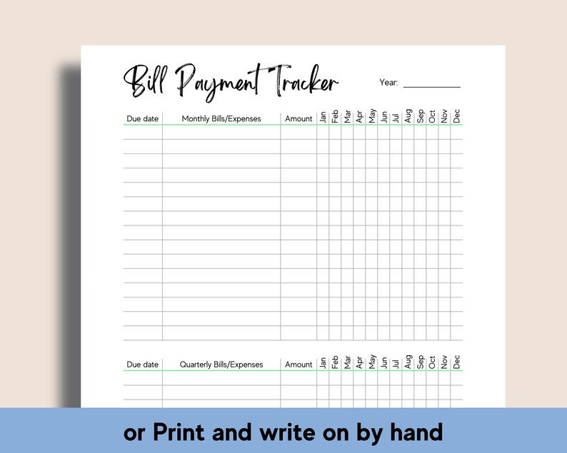 Bill Payment Tracker Fillable PDF Bill Tracker Printable Bill Pay ...