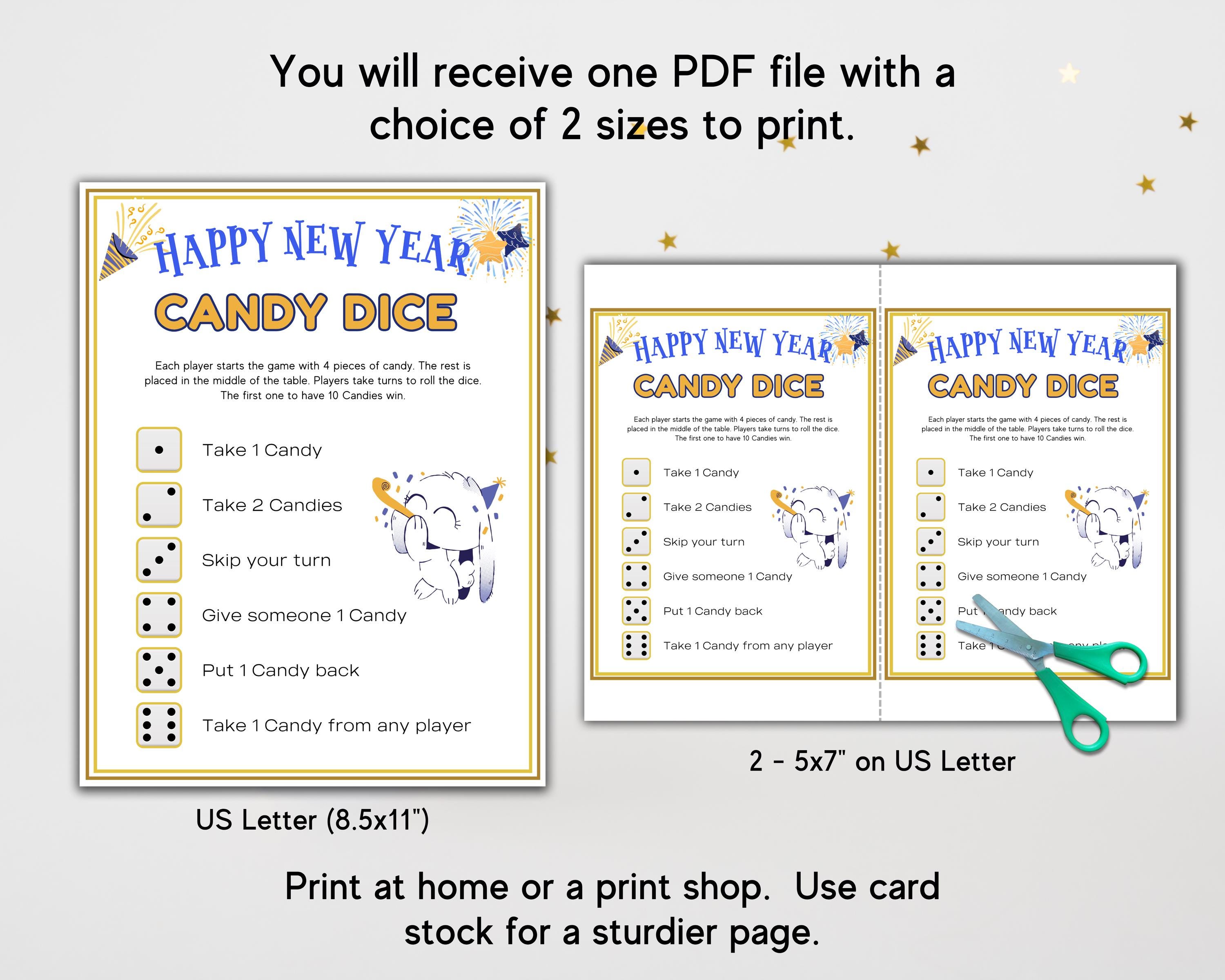 New Year's Eve Candy Dice Game, Printable Party Activity for Kids, Fun ...