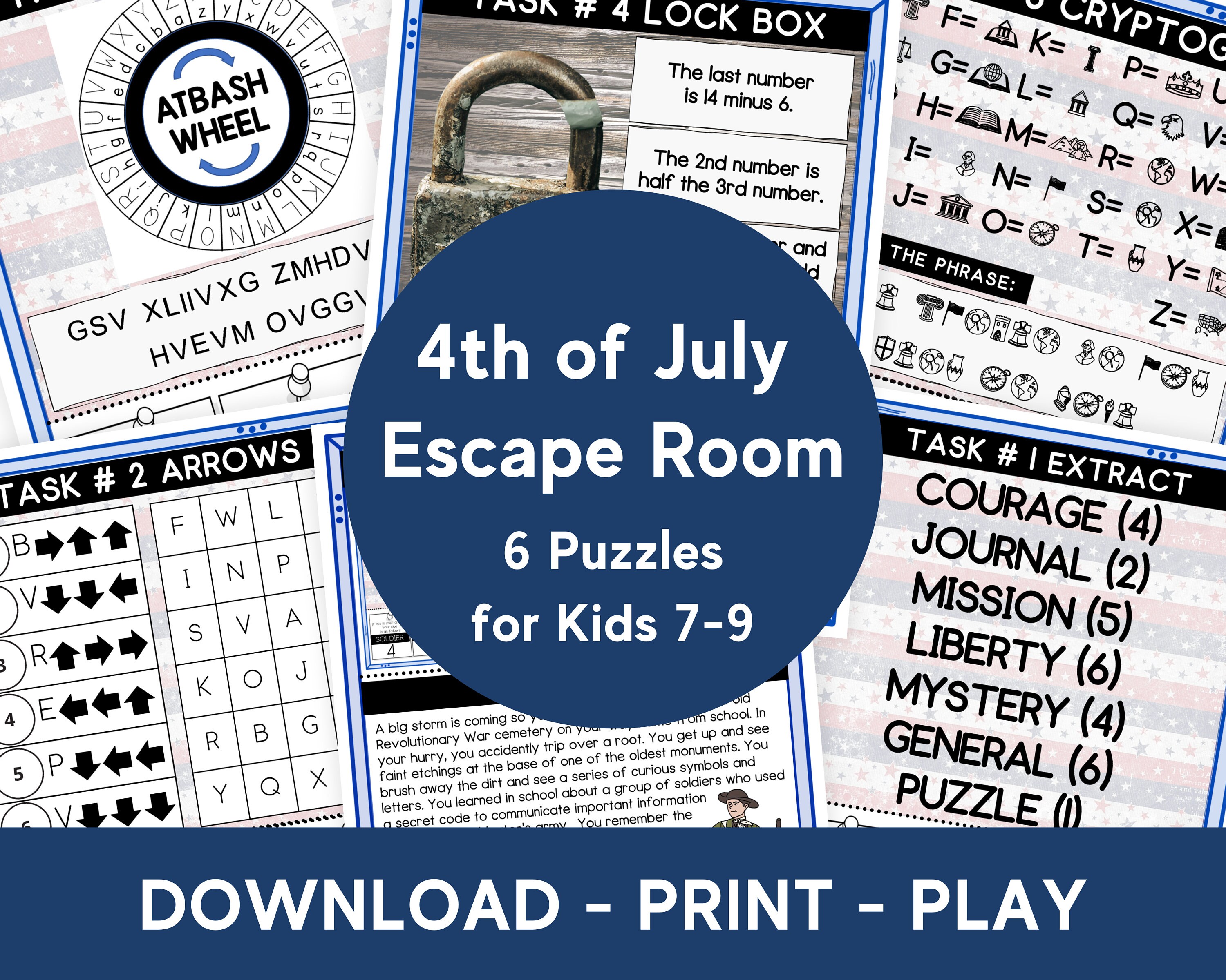 Escape Room Printable for Kids • Independence Day Escape Room Kit • 4th ...