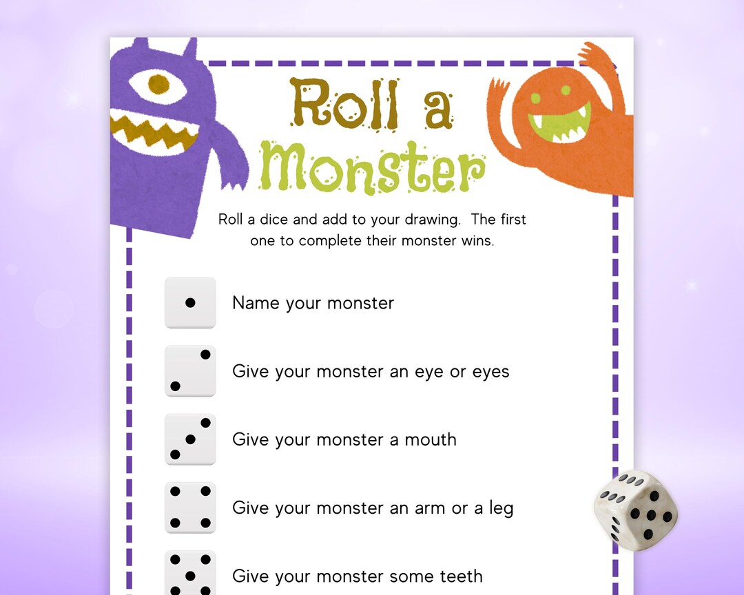 Roll a Monster Game, Printable Halloween Party Game, Drawing Activity ...