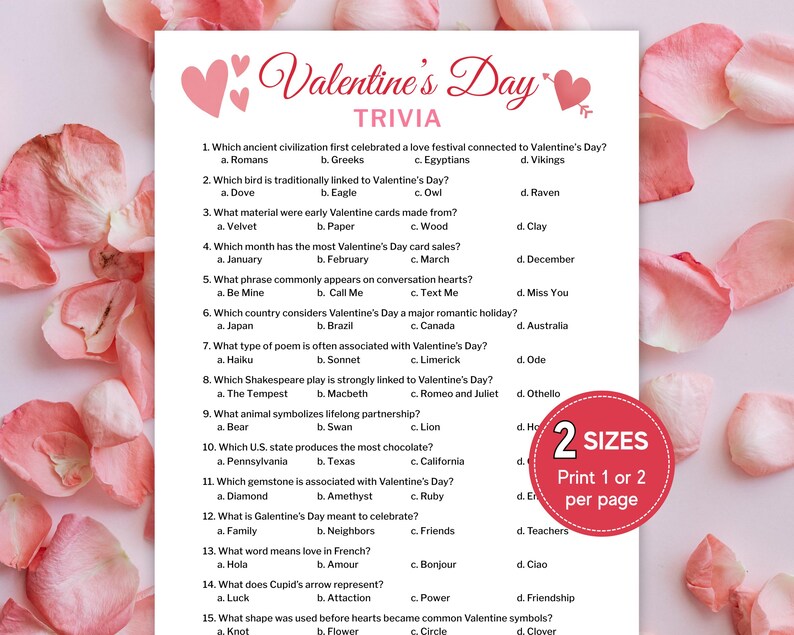 Valentine's Day Trivia Game, Printable Party Activity, Galentines Day ...