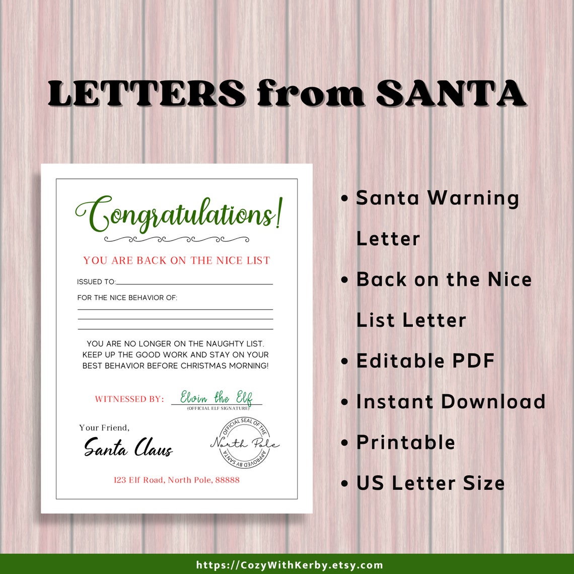 Editable Santa Warning Letter Printable Naughty List Letter Back on the ...