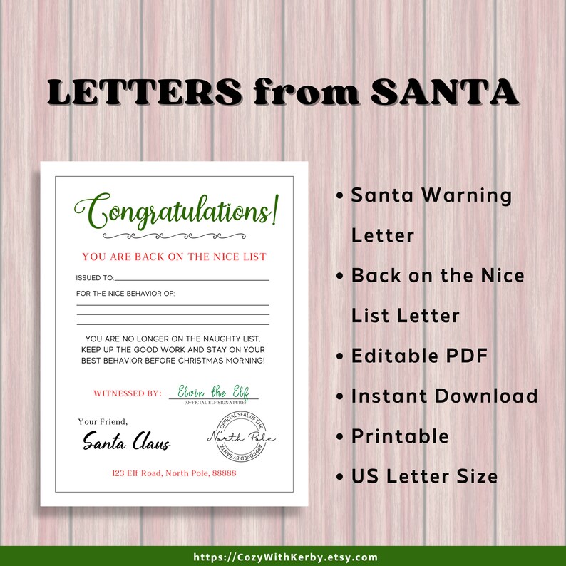 Editable Santa Warning Letter Printable Naughty List Letter Back on the ...