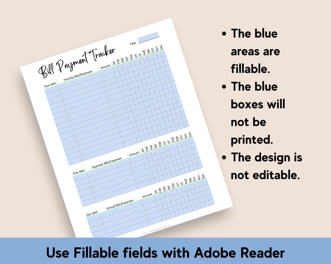 Bill Payment Tracker Fillable PDF Bill Tracker Printable Bill Pay ...
