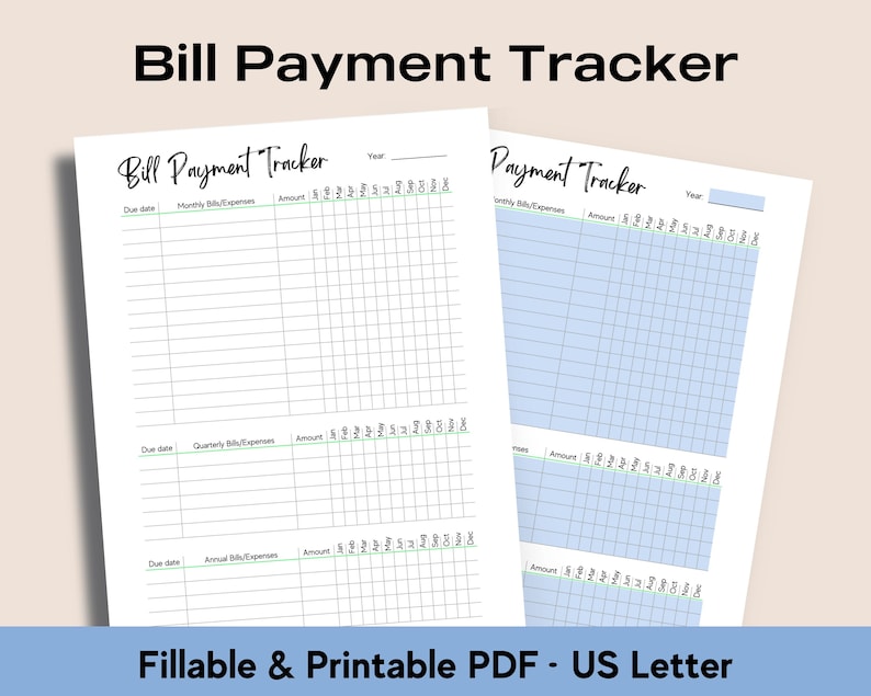 Bill Payment Tracker Fillable PDF Bill Tracker Printable Bill Pay ...