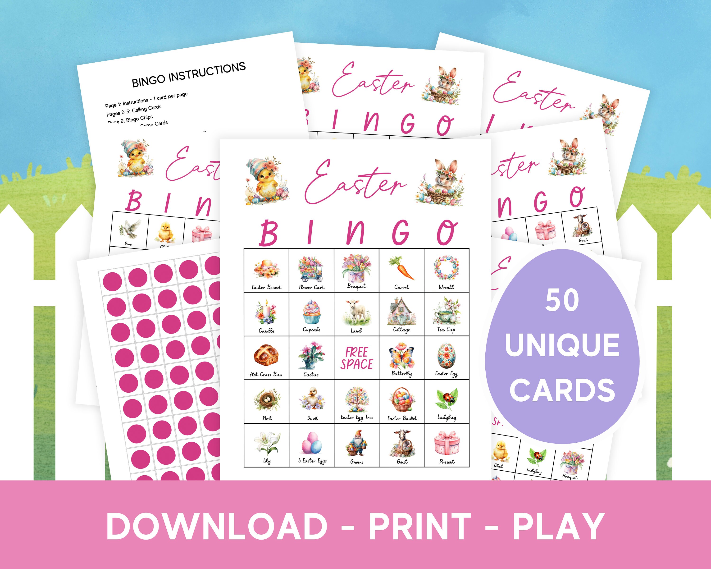 Easter Bingo Printable • 50 Unique Bingo Cards • Activity for Kids ...