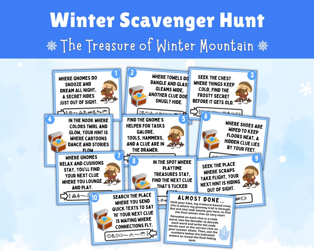 Printable Scavenger Hunt for Kids, Winter Gnome Indoor Treasure Hunt ...