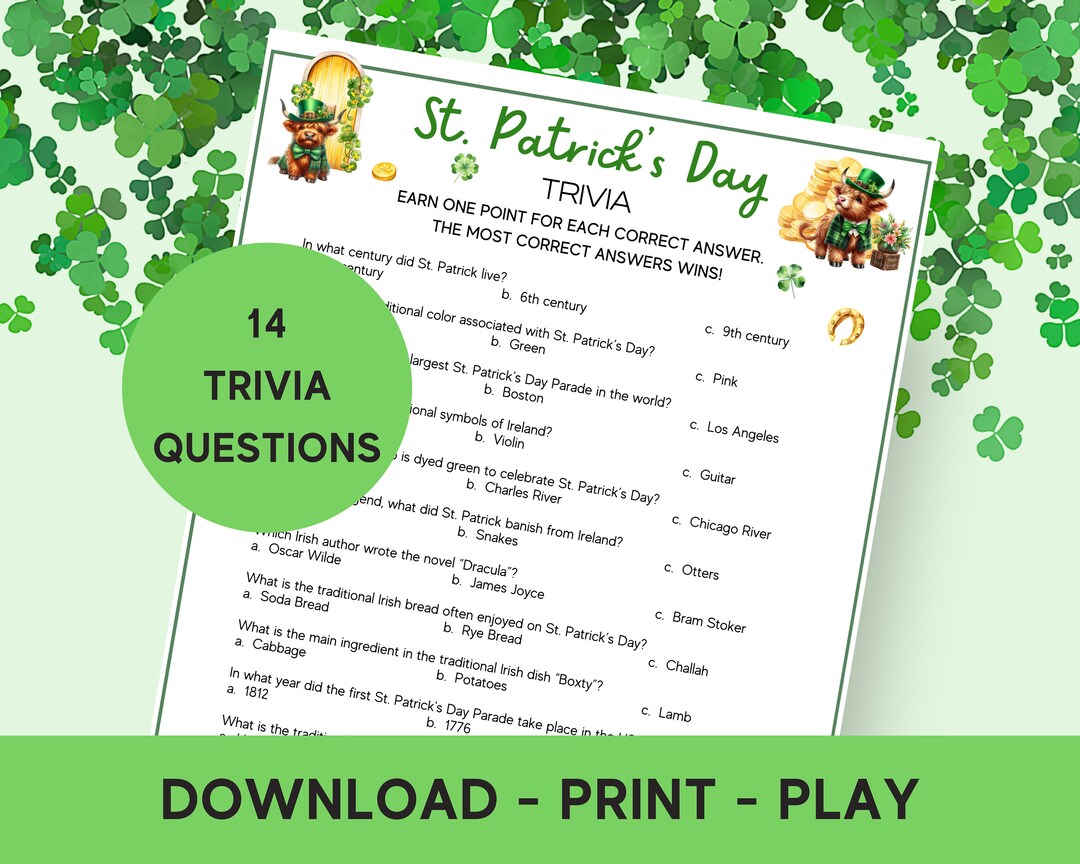 St. Patrick’s Day Trivia Game Printable • Fun Activity for Adults, Kids ...