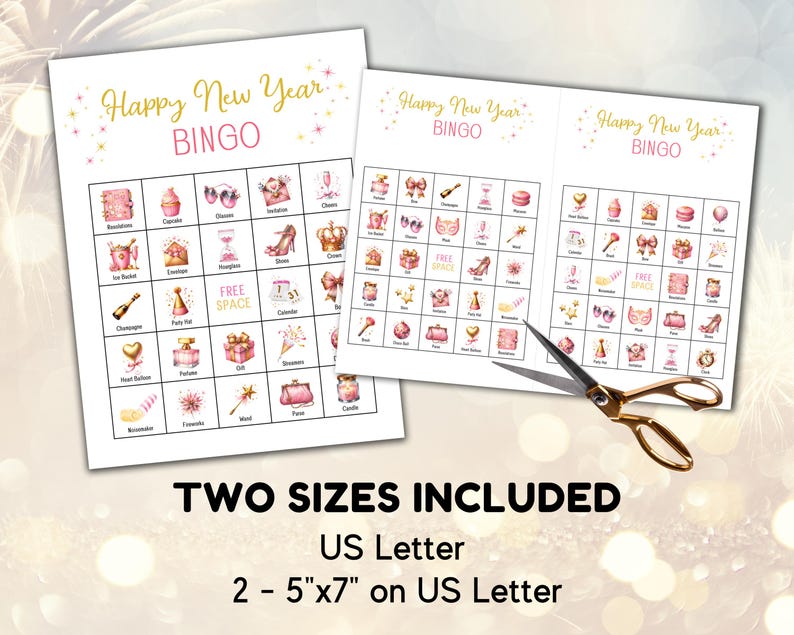 50 New Years Bingo Cards Printable Game, New Years Eve Party Activity ...