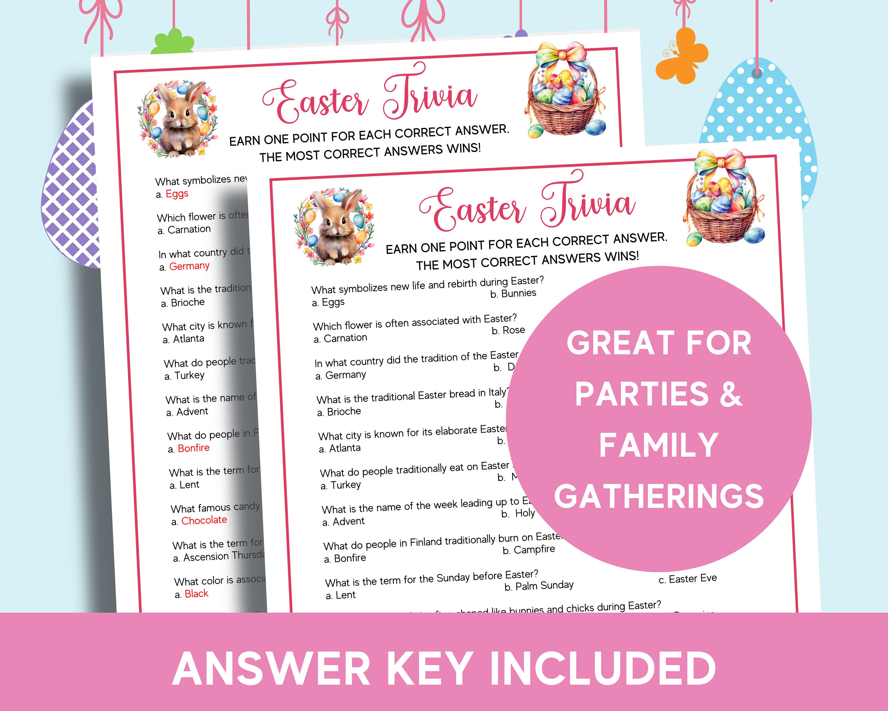 Easter Trivia Printable • Easter Family Game • Adult & Teen Activity ...