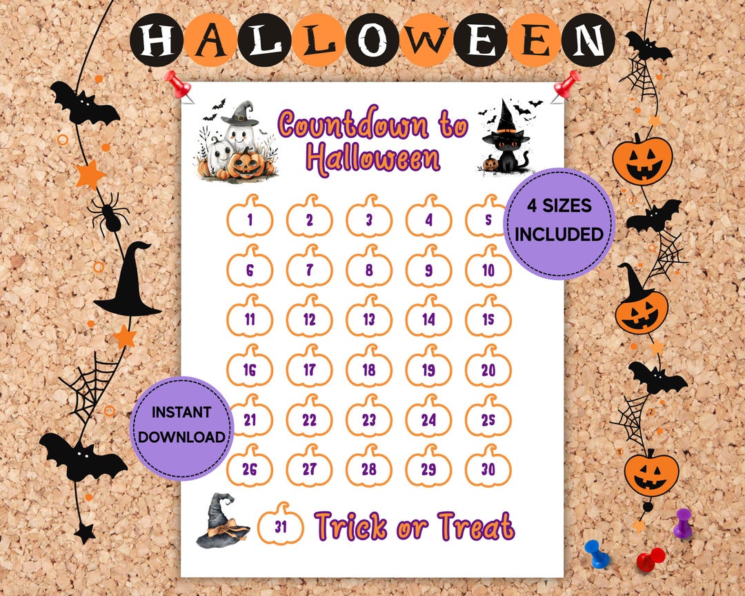 Countdown to Halloween Printable, Classroom Halloween Decor, Halloween ...