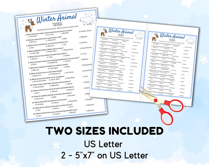 Winter Animals Trivia Game, Printable Party Activity for Family, Office ...