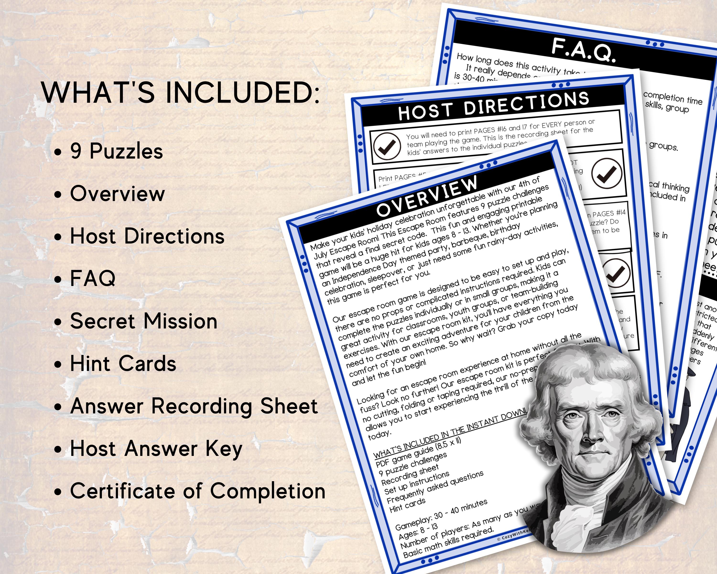 Time Travel Escape Room for Kids, Printable Independence Day Game With ...