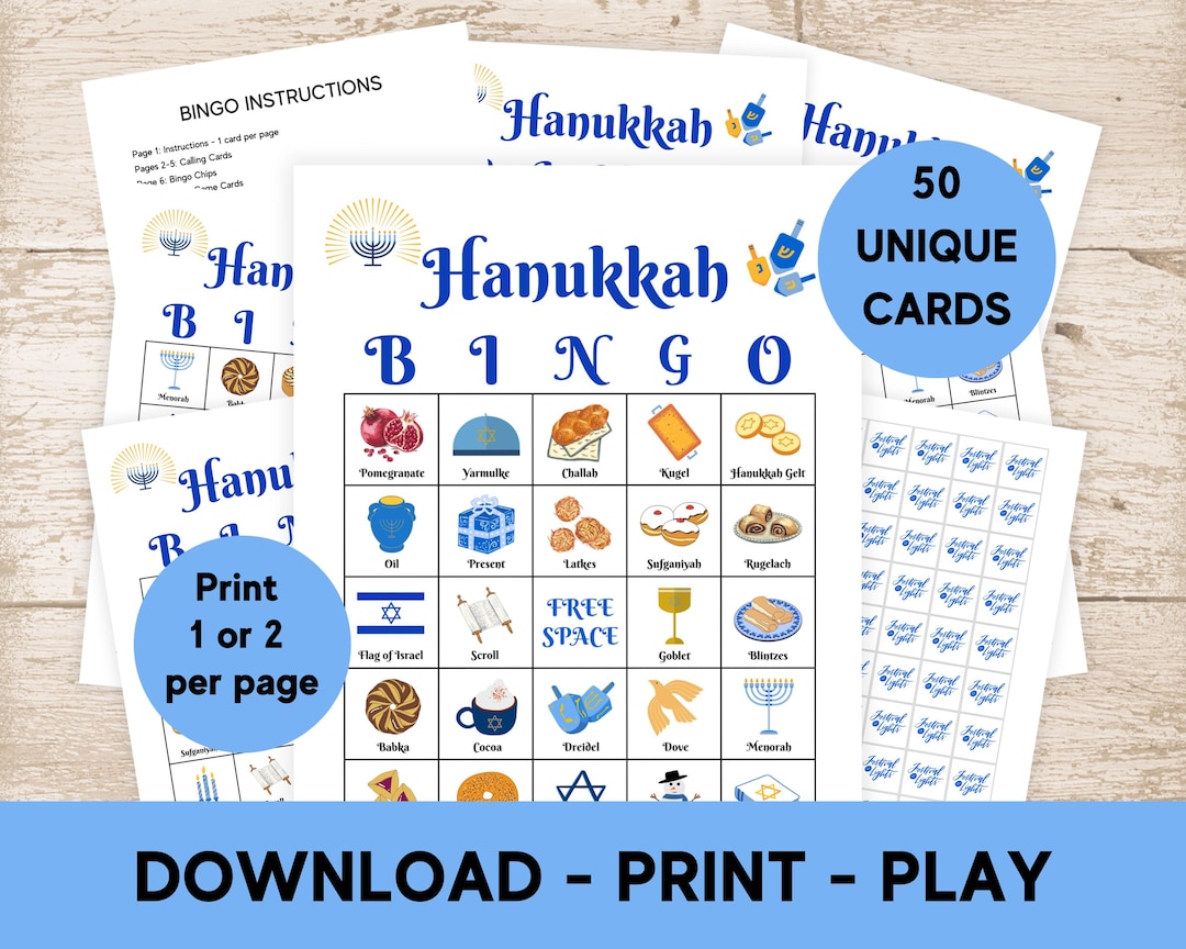 Hanukkah Bingo Game Printable Activity for Family, Kids, Teens ...