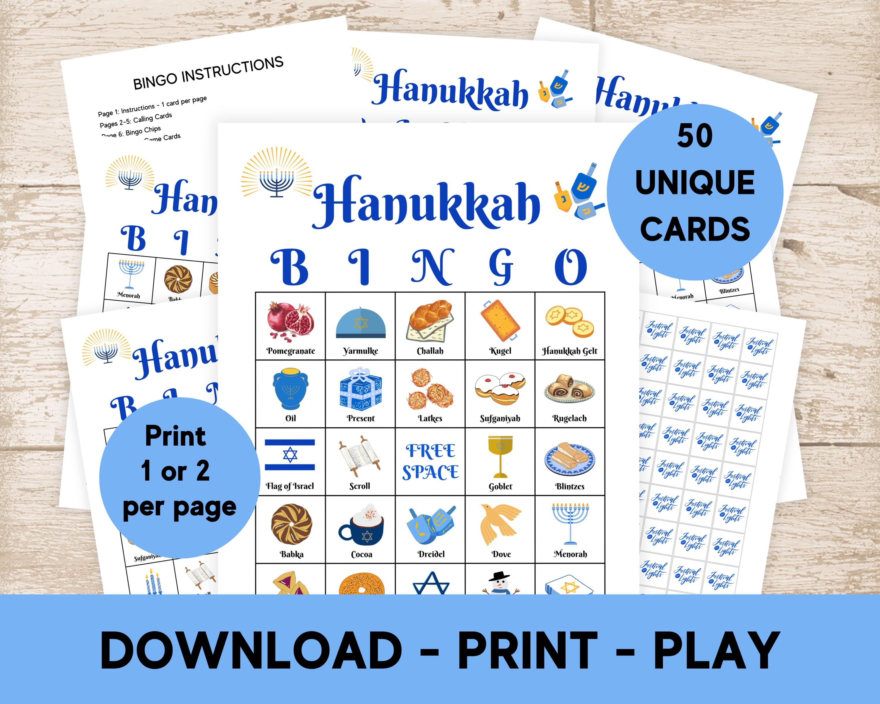 Hanukkah Bingo Game Printable Activity for Family, Kids, Teens ...