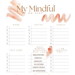 Mindful to Do List Sheet, Mindfulness, Daily to Do List, Therapeutic ...