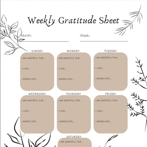 Weekly Gratitude Journal Sheet, Digital Download, Printable, Gratitude ...