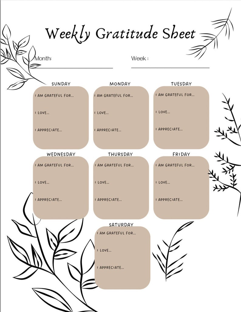 Weekly Gratitude Journal Sheet, Digital Download, Printable, Gratitude ...