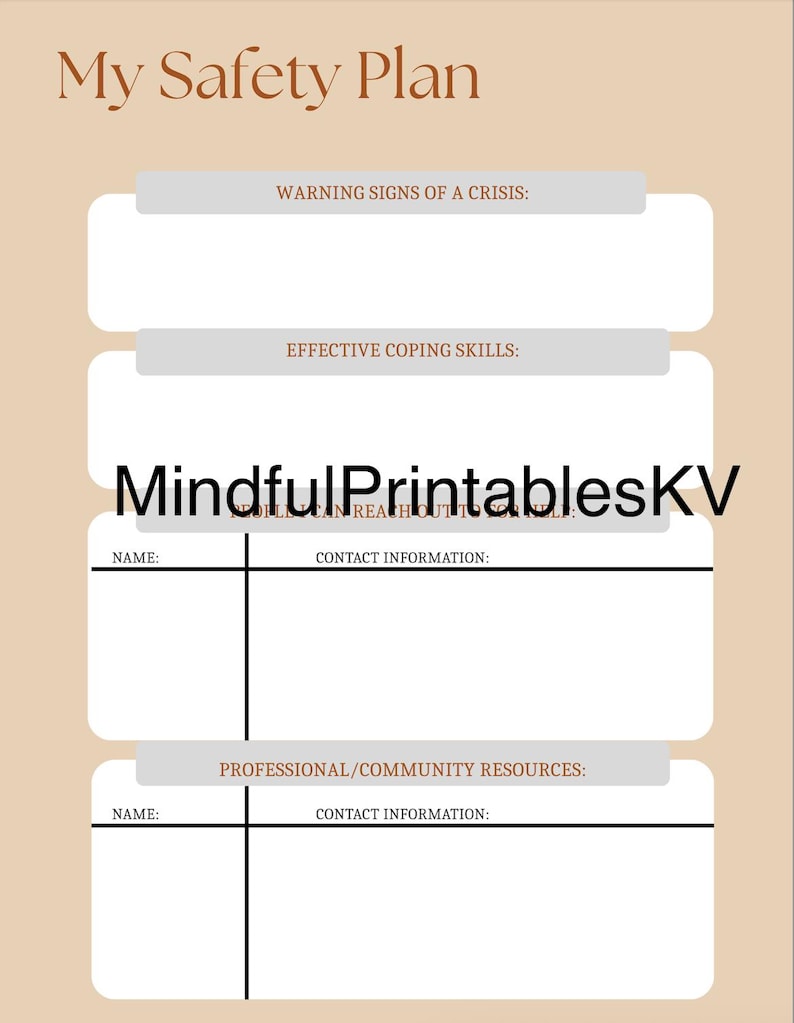 Safety Plan Printable, Therapist Worksheets, Therapeutic Treatment ...