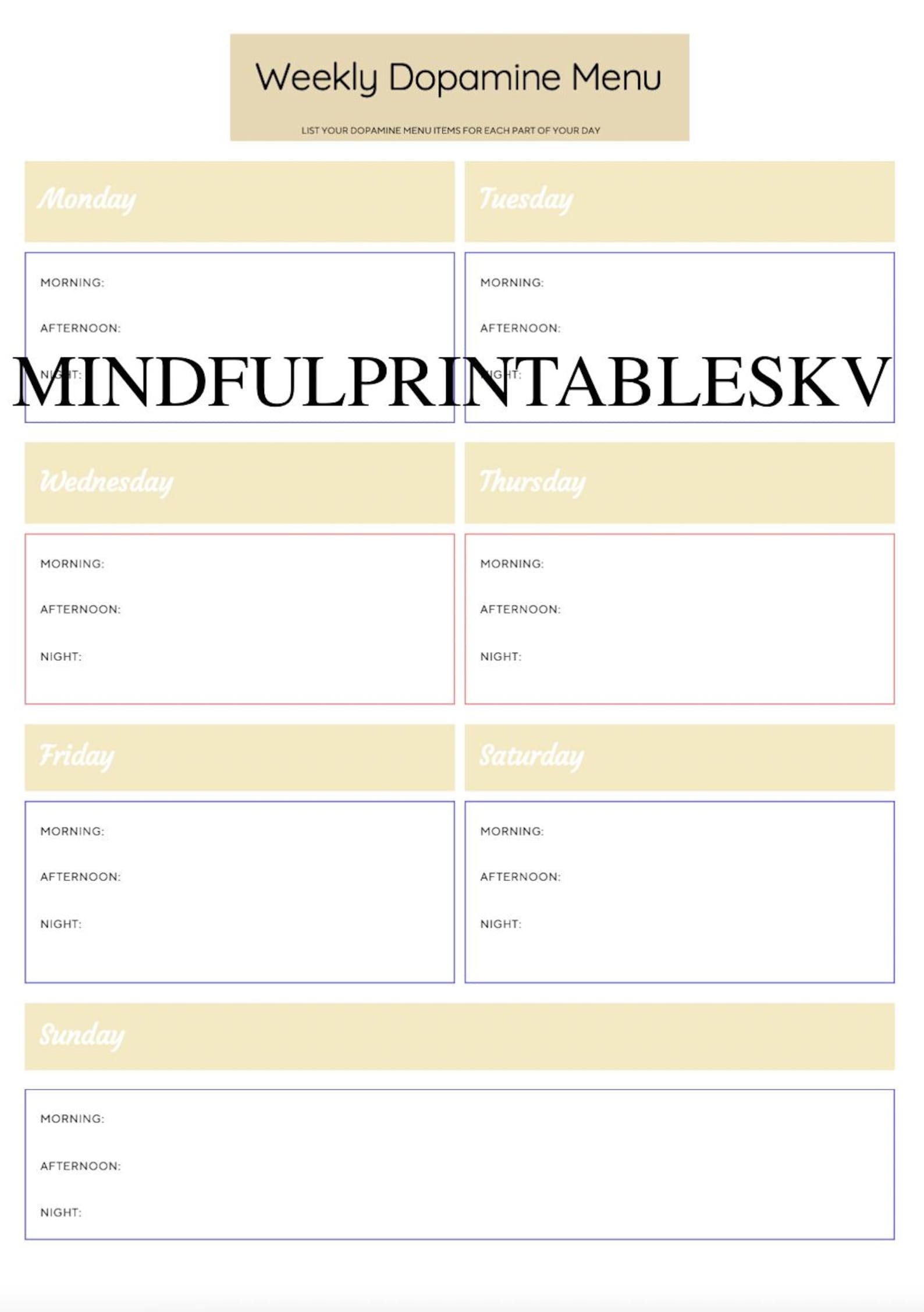 Dopamine Menu, Weekly Dopamine Activity List Schedule, Dopamine ...