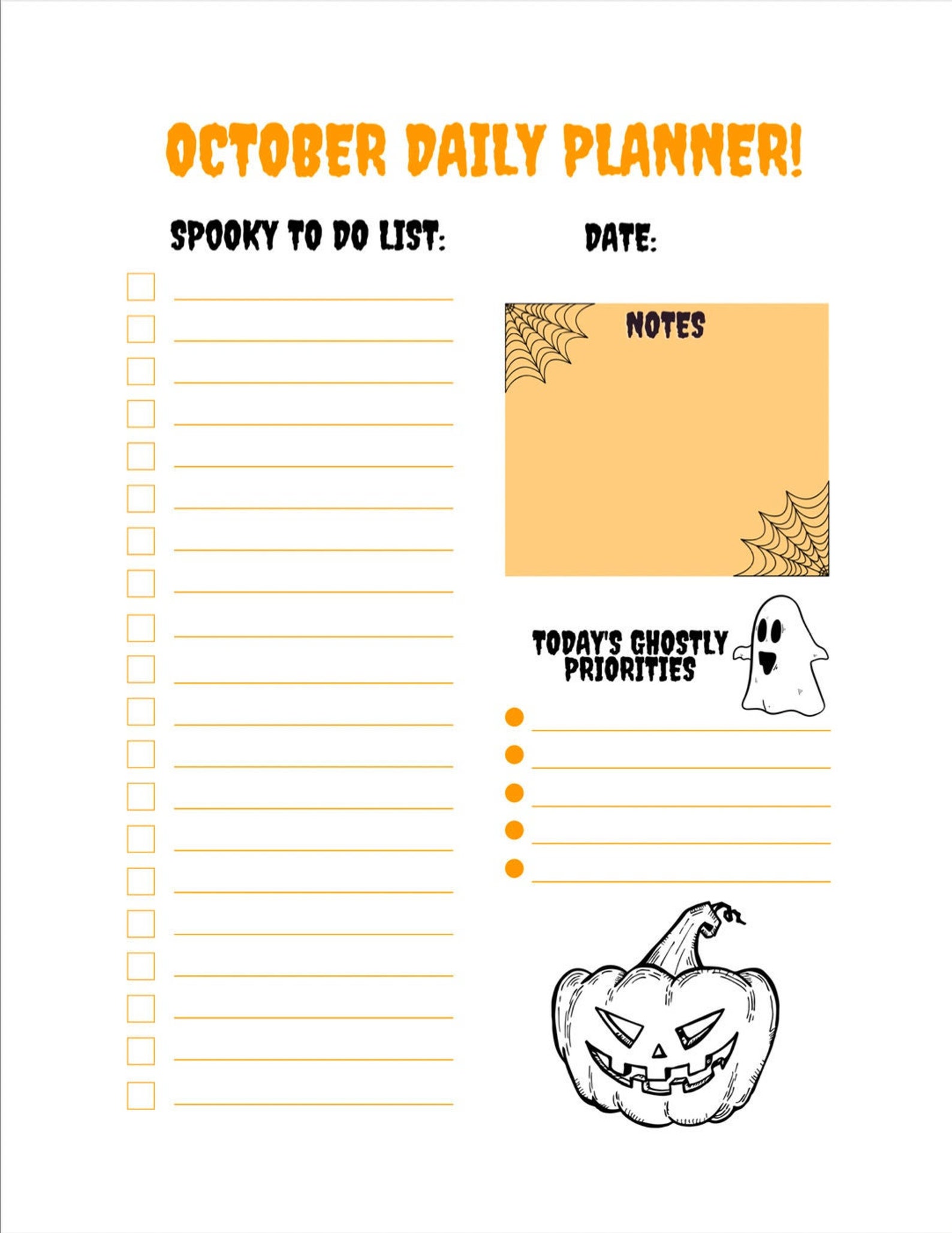 October Planner Worksheet, Spooky Season to Do List, Digital Download ...