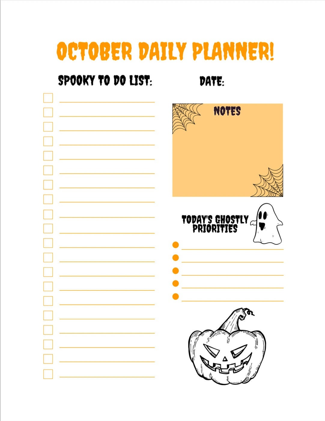 October Planner Worksheet, Spooky Season to Do List, Digital Download ...