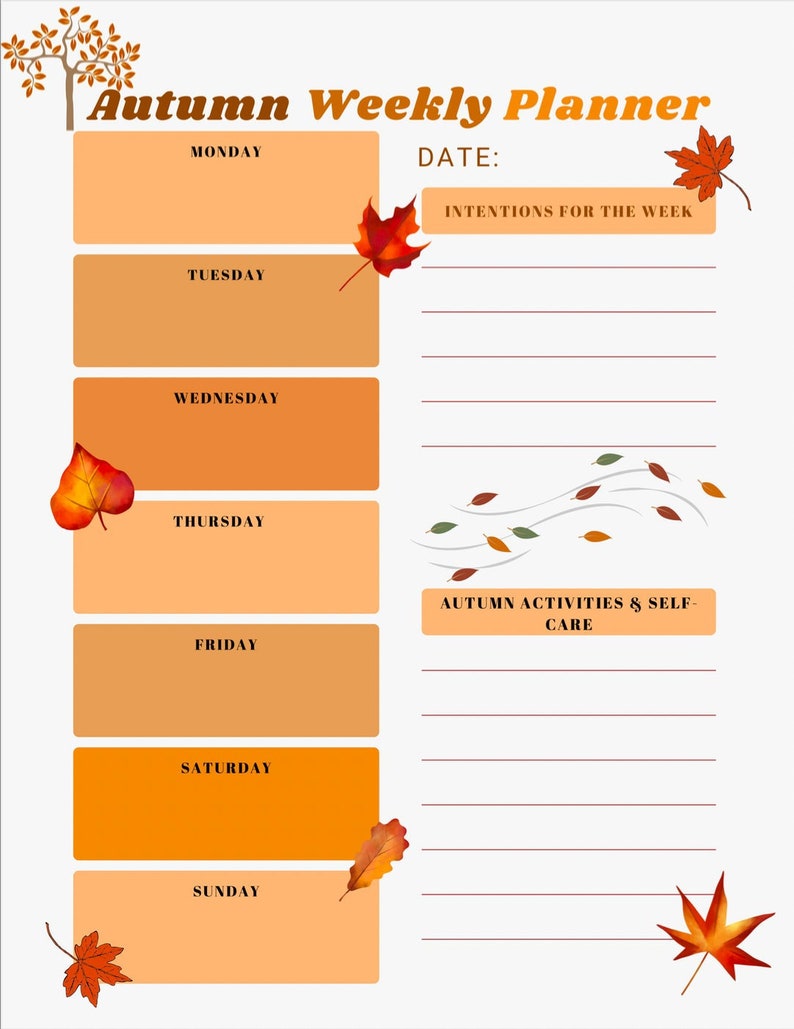 Autumn Weekly Planner Sheet, Fall Themed Planner, Daily to Do Sheet ...