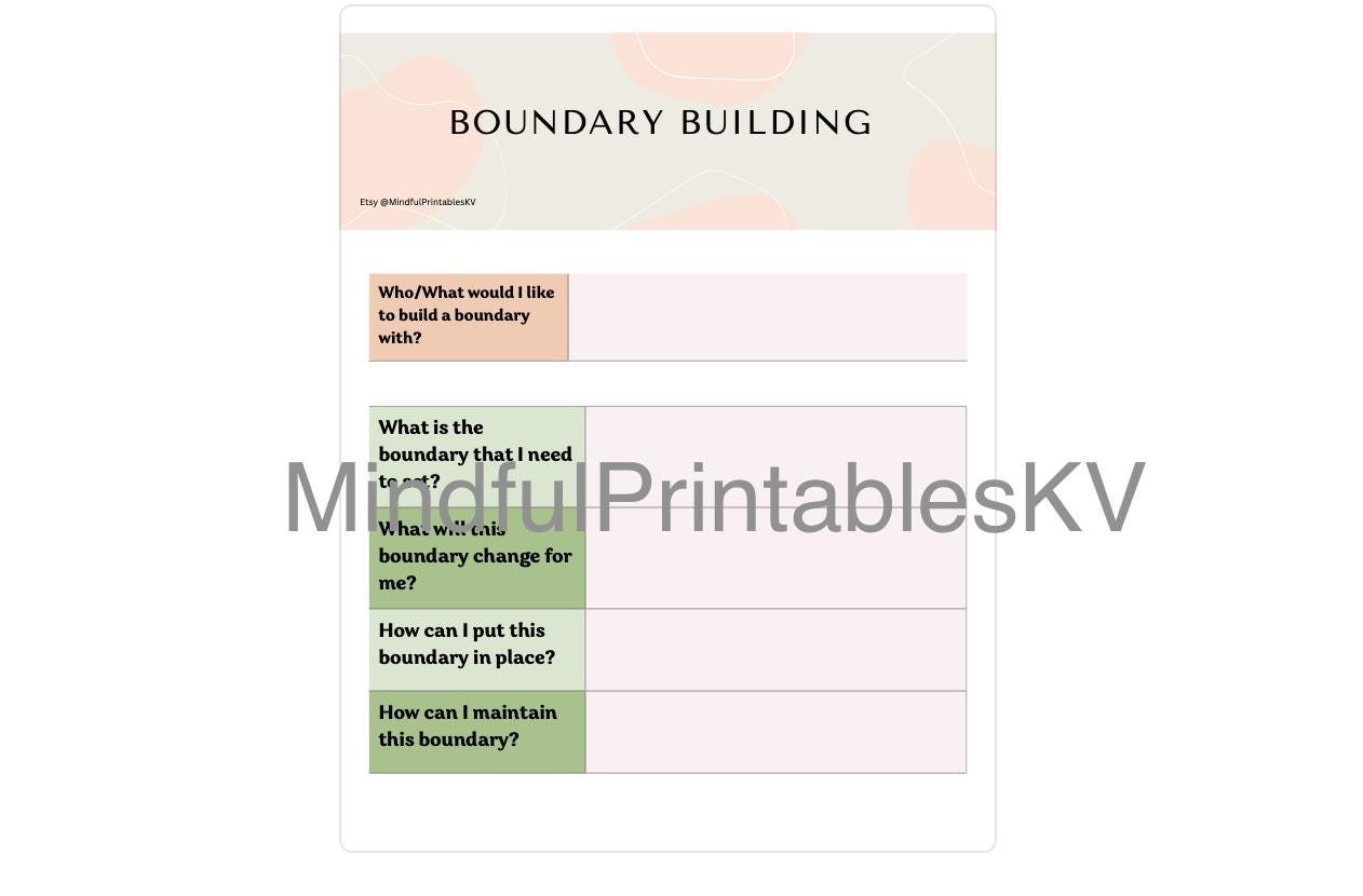 Boundary Building Printable Worksheet - Therapy Activity Sheet, Digital ...