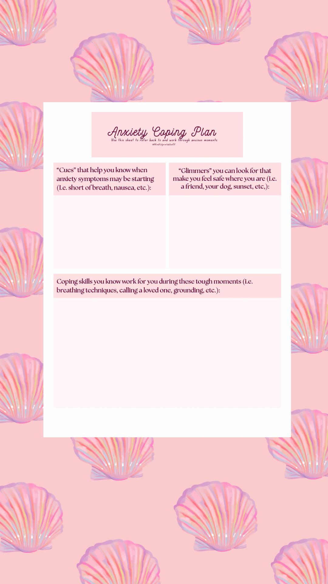 Anxiety Coping Plan, Safety Plan for Anxiety Symptoms, Therapeutic ...