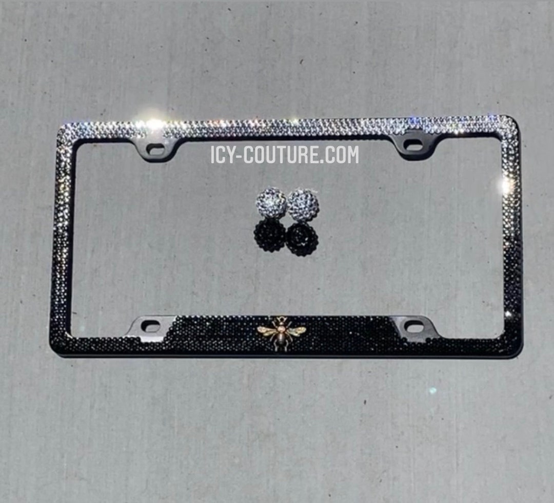 4 Holes Crystal Bling License Plate Frame Black Diamond Ombre Crystals ...