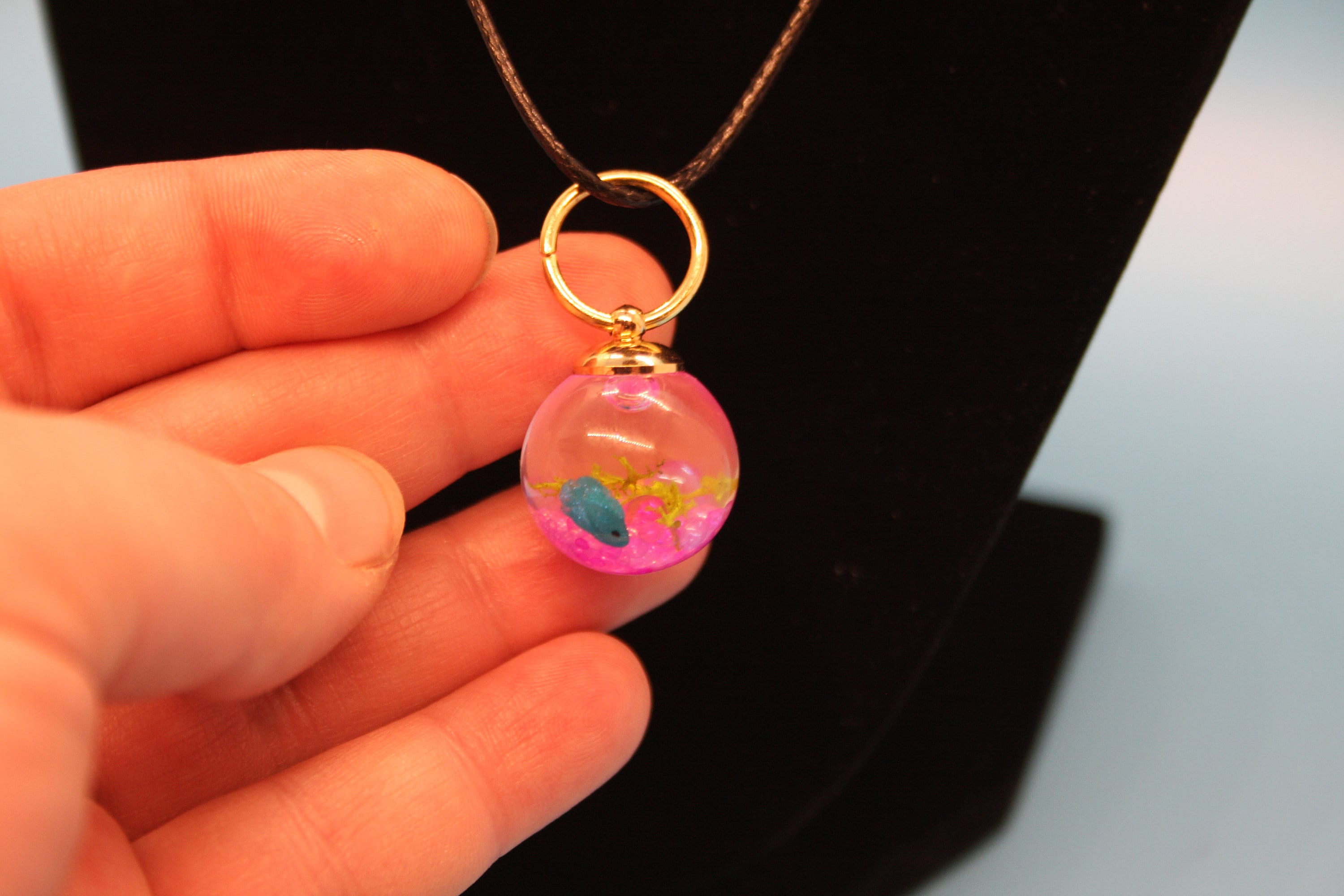 Floating Betta Aquarium Necklace Blue Fish Pink Pebbles - Etsy