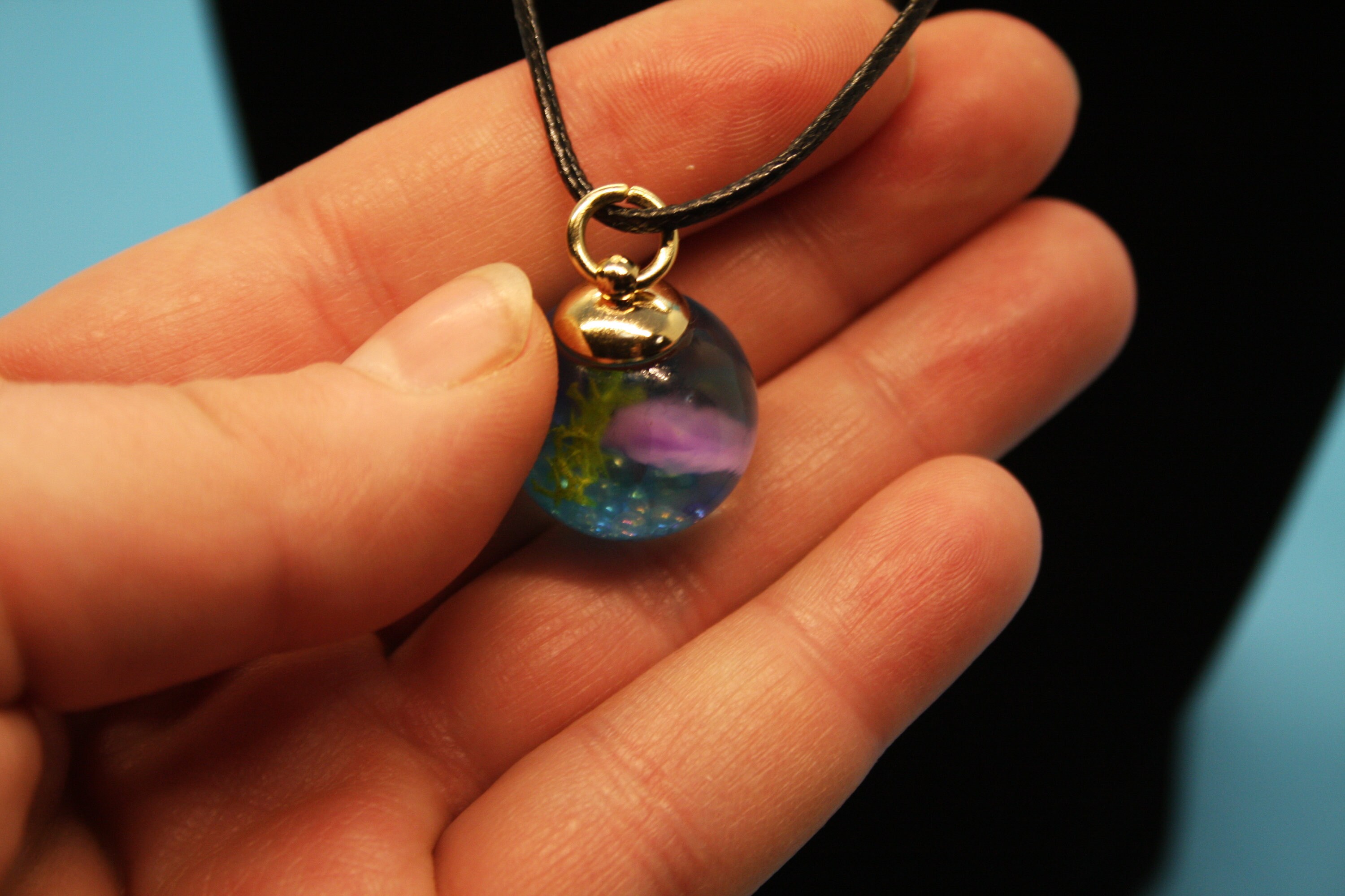 Floating Betta Aquarium Necklace Magenta Fish blue pebbles | Etsy