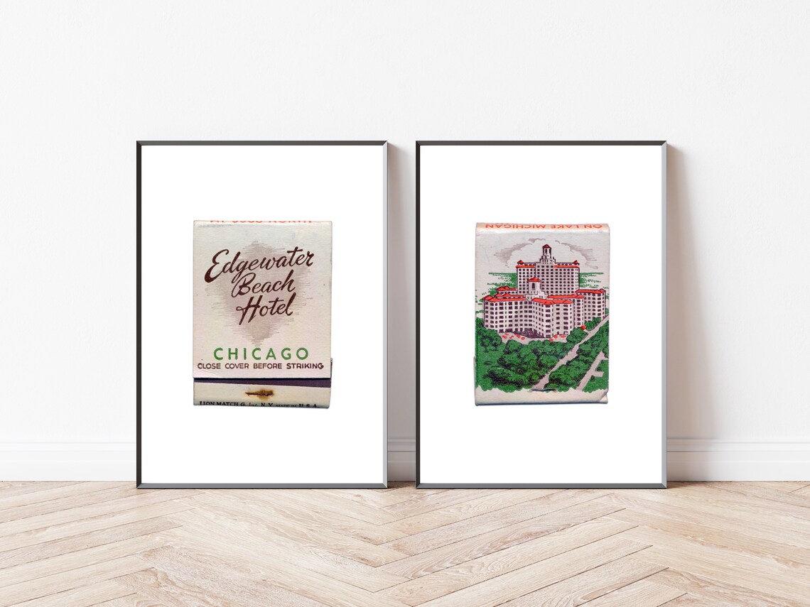 Vintage Chicago Art Set of 2 Vintage Matchbook Prints - Etsy