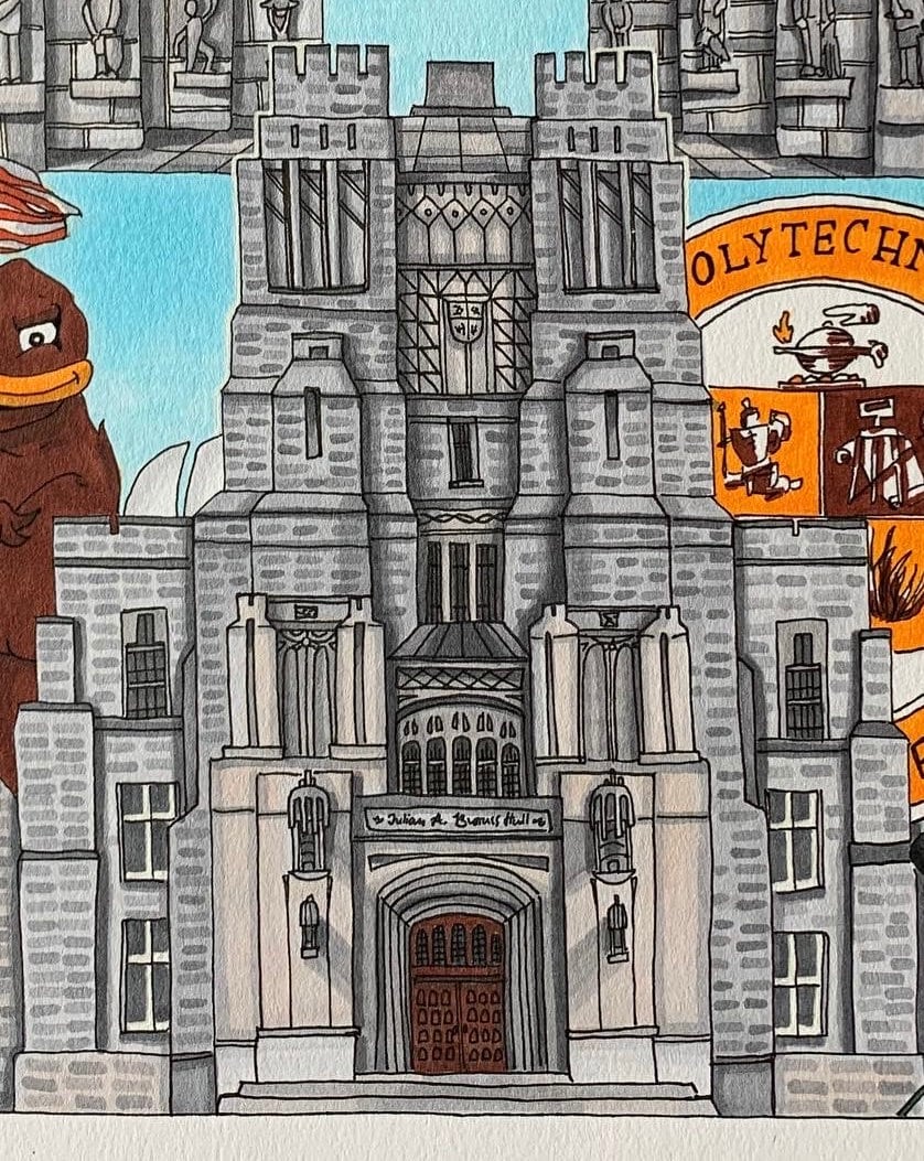 Virginia Tech Collage Art Print, Hokies Gift, Original Artwork, Giclee ...