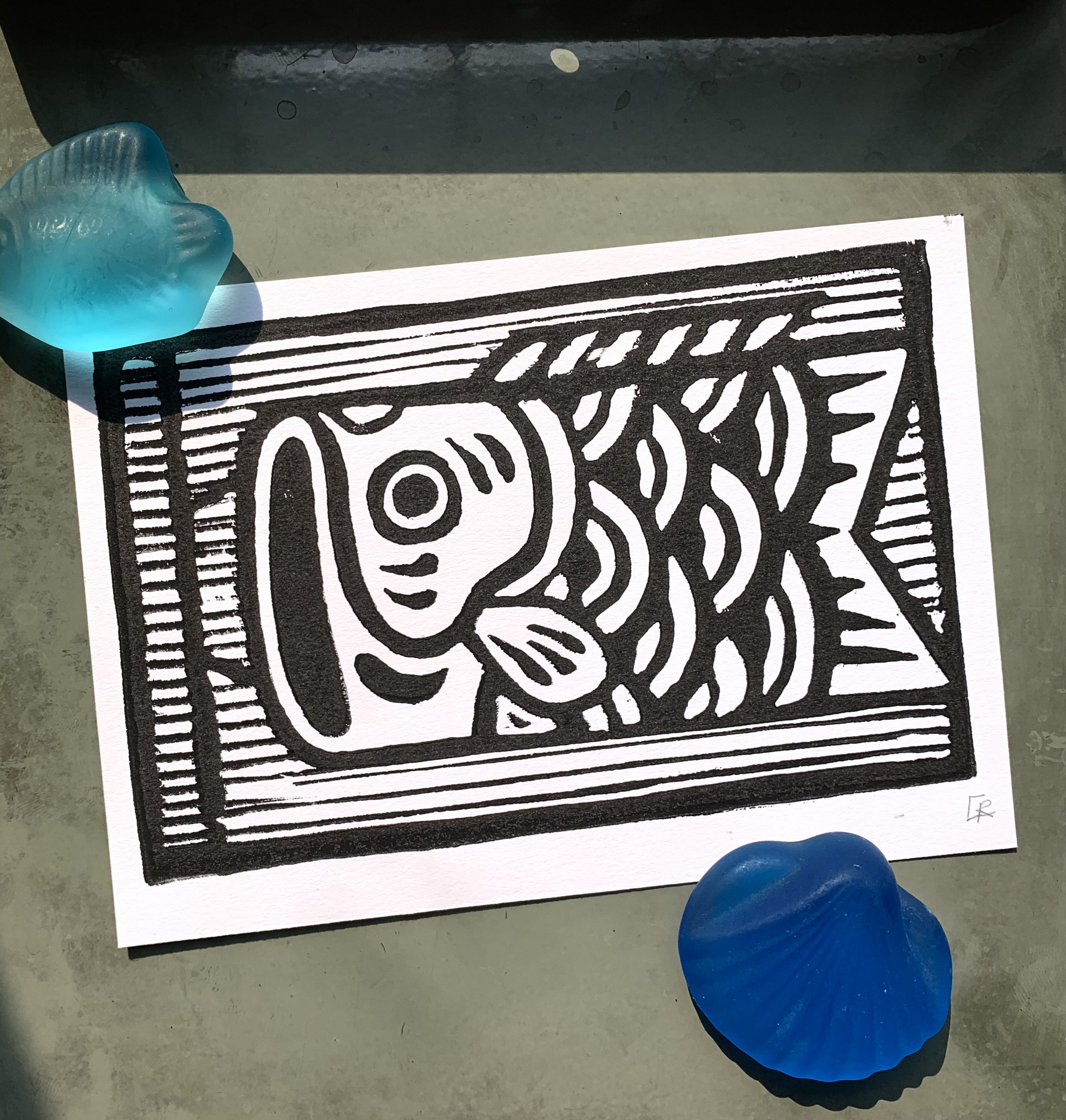 Koinobori Linocut, Five Pack 4x6 Postcard Print, Carp Streamer Print ...