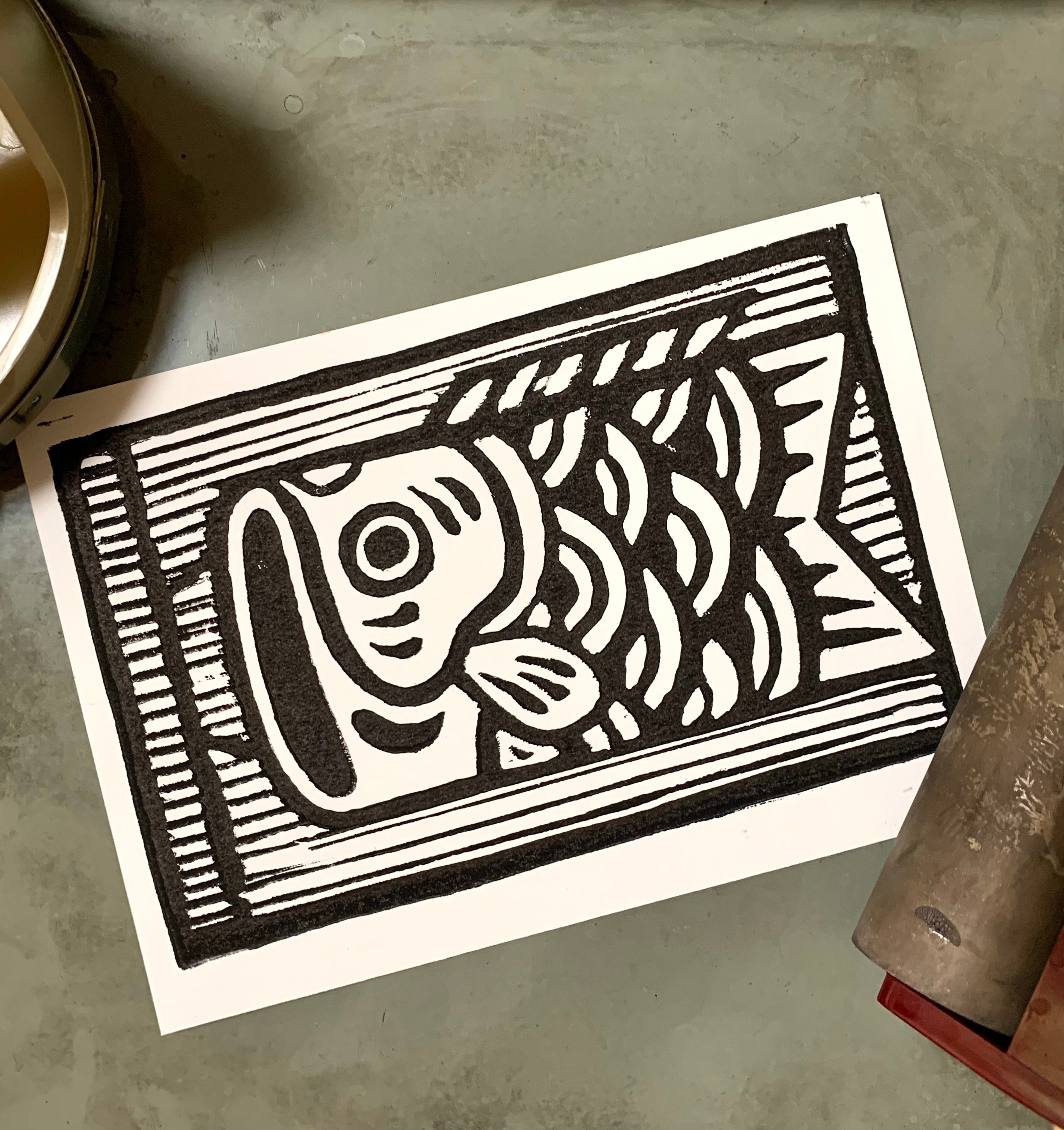 Koinobori Linocut, Five Pack 4x6 Postcard Print, Carp Streamer Print ...