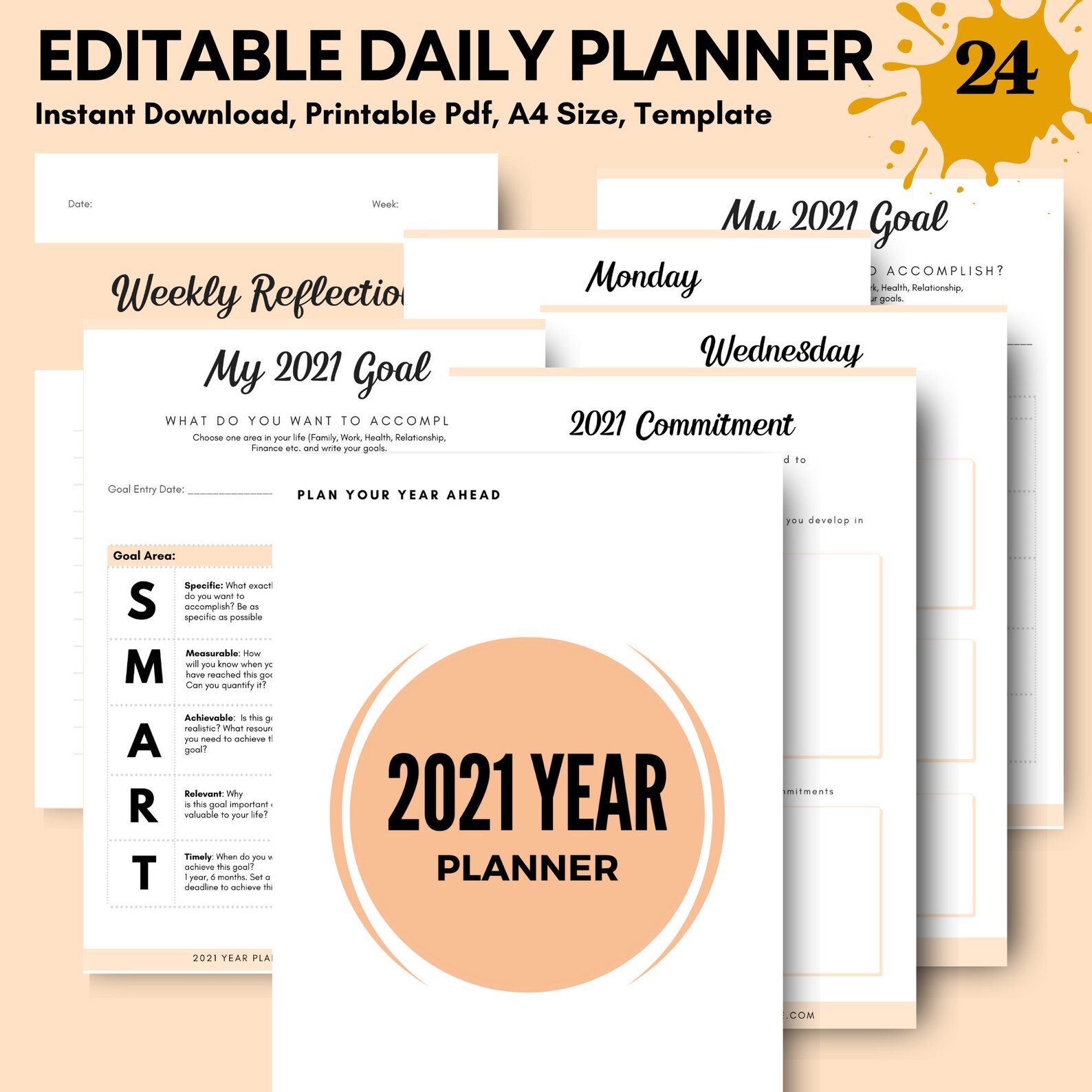2021 Editable Planner Printable, 2021 Daily Planner, Monthly Planner ...