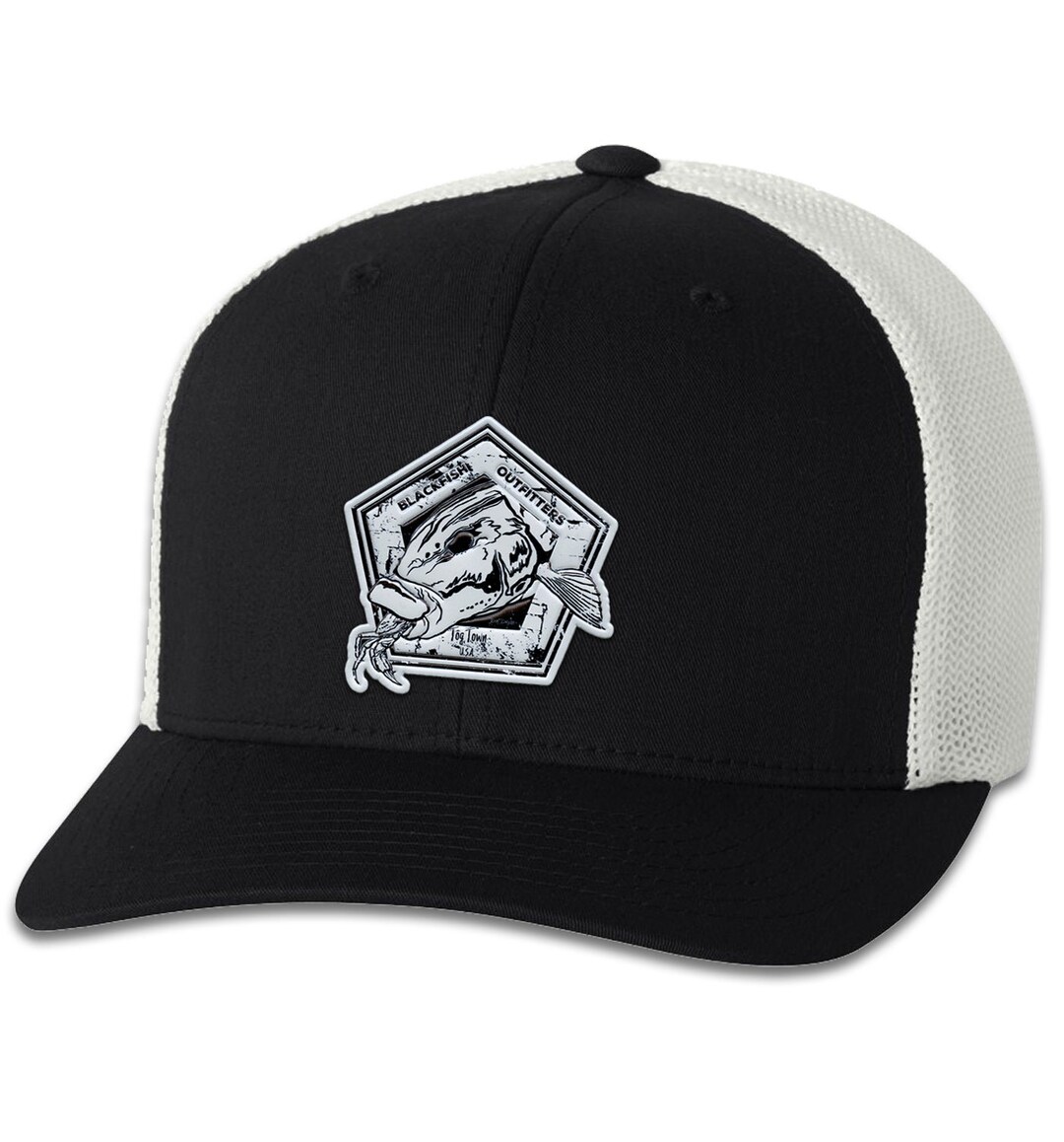 Blackfish Outfitters 6 Panel Trucker Flexfit Black White Hat - Etsy