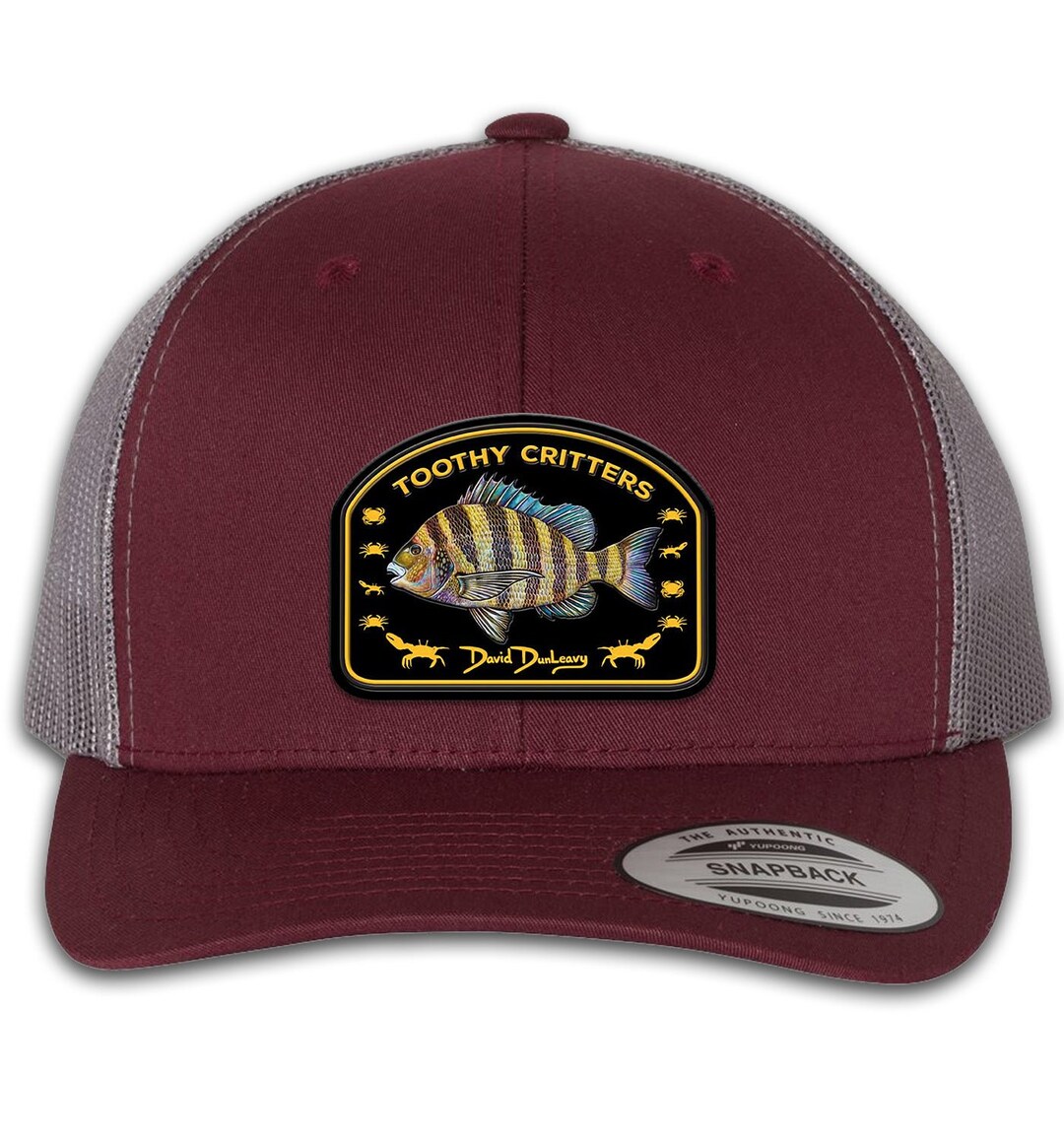 Sheepshead Toothy Critters 6 Panel Trucker Snap Maroon Grey Hat - Etsy