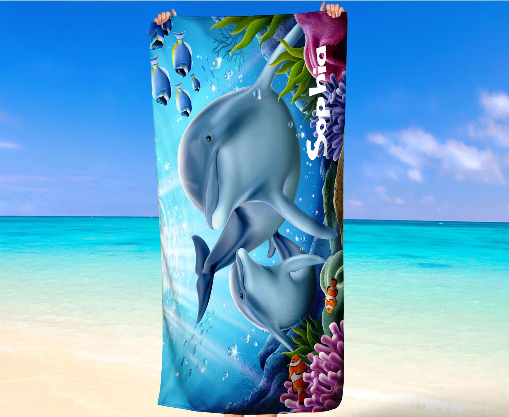 Personalized Kids Beach Towels Ocean Baby Whale Dolphin Child Custom ...