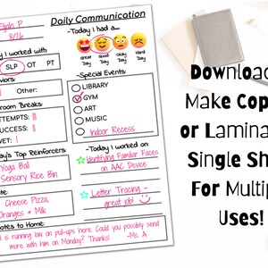 Daily Communication Log Printable for Teachers to Parents | IEP Daily ...